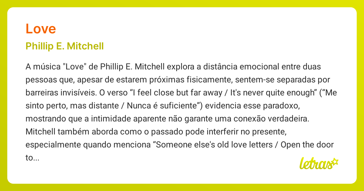 Significado da música LOVE (Phillip E. Mitchell) - LETRAS.MUS.BR