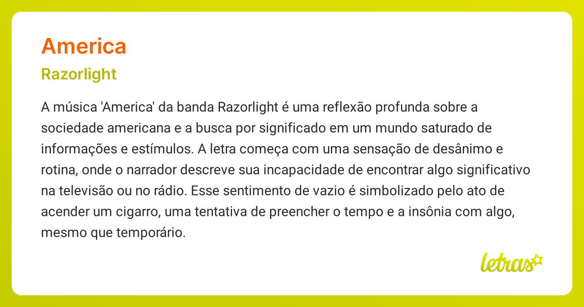 Significado da música AMERICA (Razorlight) - LETRAS.MUS.BR