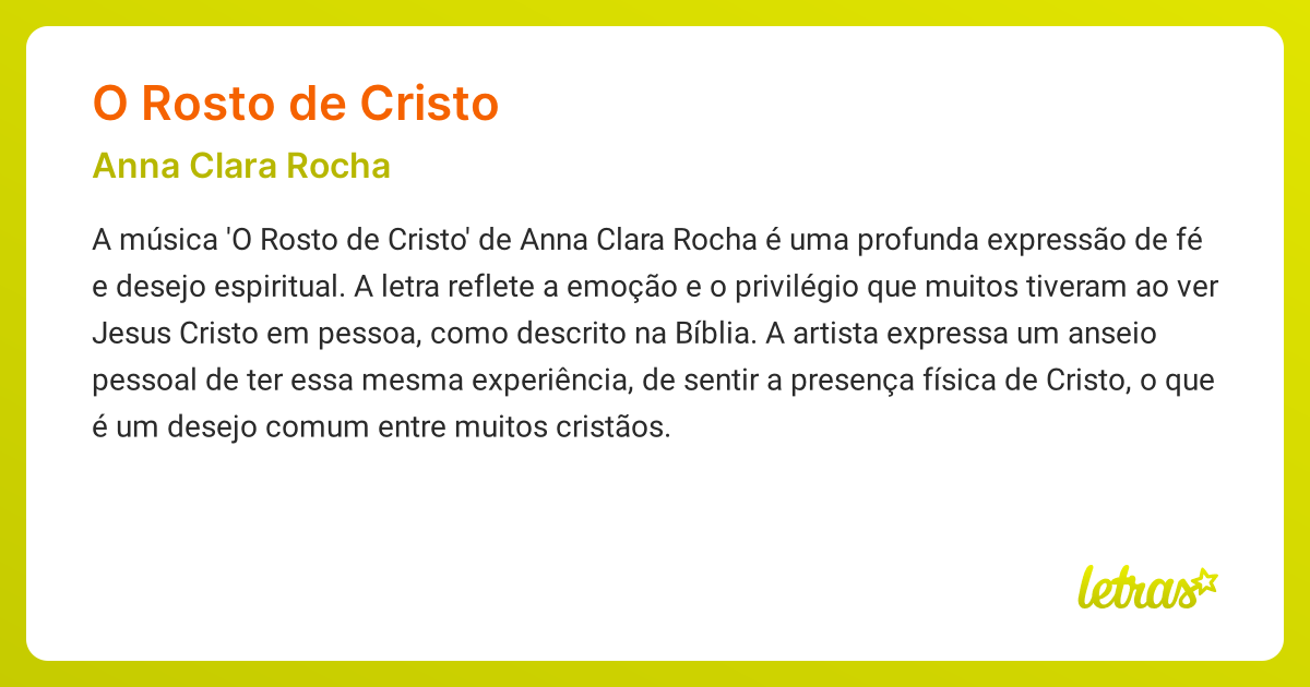 Significado da música O ROSTO DE CRISTO (Anna Clara Rocha) - LETRAS.MUS.BR