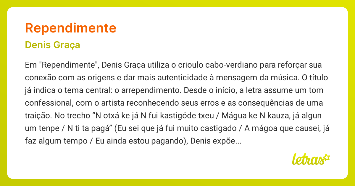 Significado da música REPENDIMENTE (Denis Graça) - LETRAS.MUS.BR