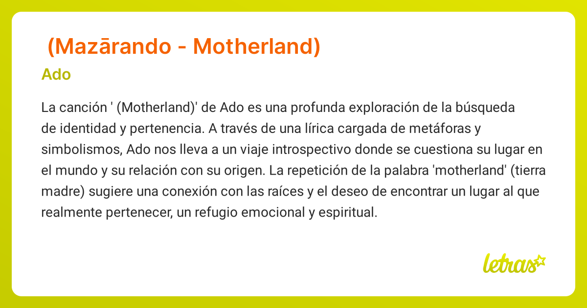 Significado de la canción マザーランド (Mazārando - Motherland) (Ado ...