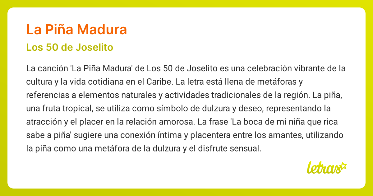 Significado de la canción LA PIÑA MADURA (Los 50 de Joselito) - LETRAS.COM