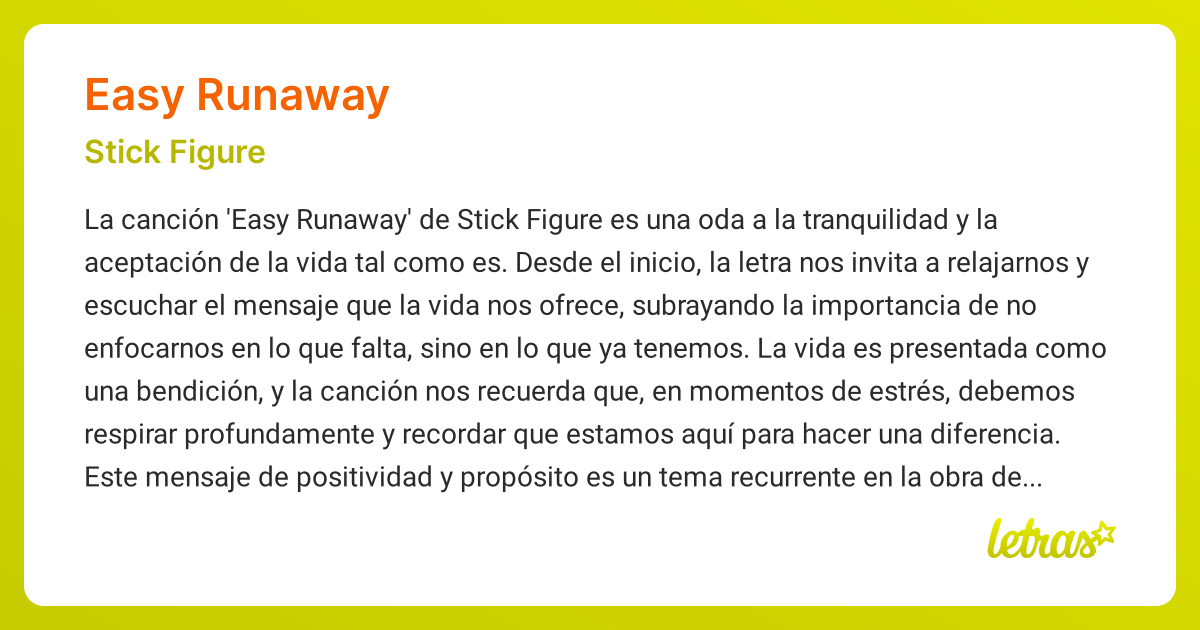 Significado de la canción EASY RUNAWAY (Stick Figure) - LETRAS.COM