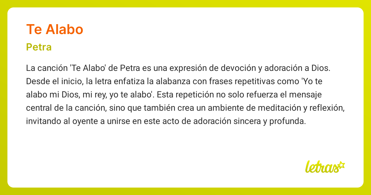 Significado de la canción TE ALABO (Petra) - LETRAS.COM