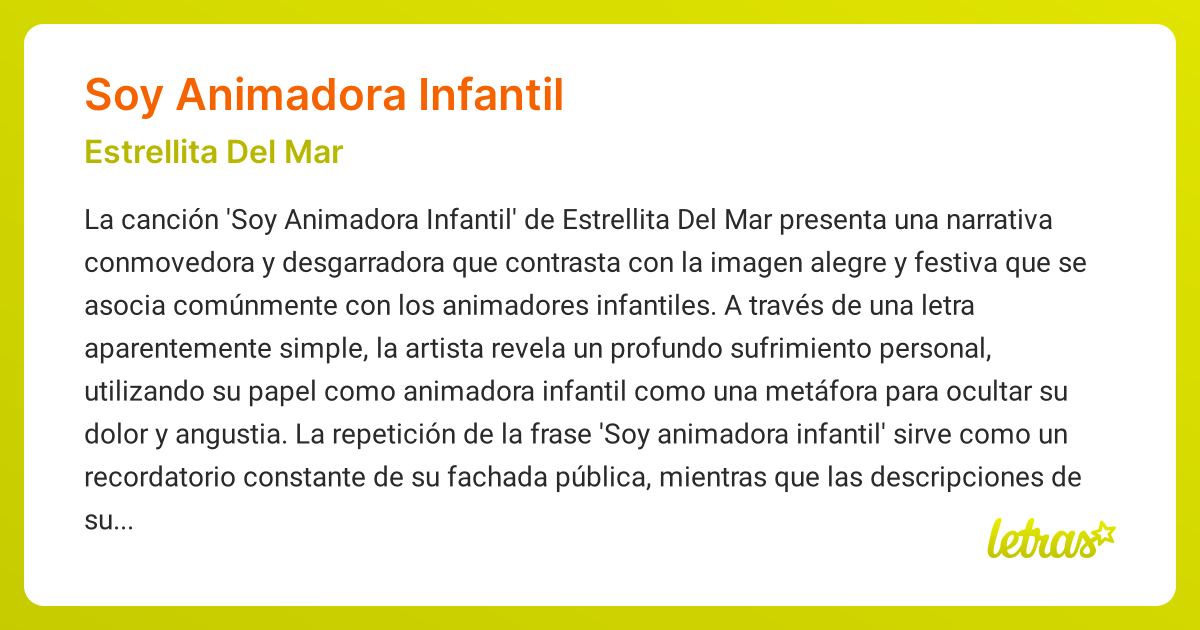 Significado de la canción SOY ANIMADORA INFANTIL (Estrellita Del Mar ...