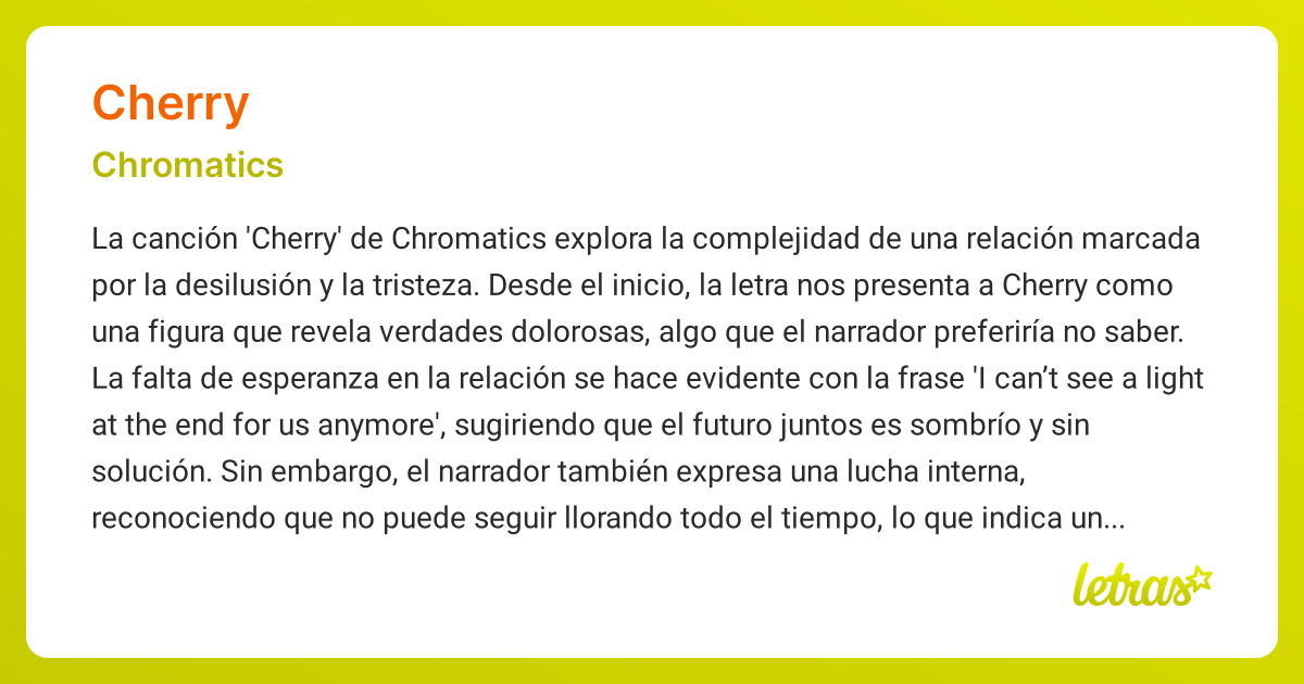 Significado de la canción CHERRY (Chromatics) - LETRAS.COM