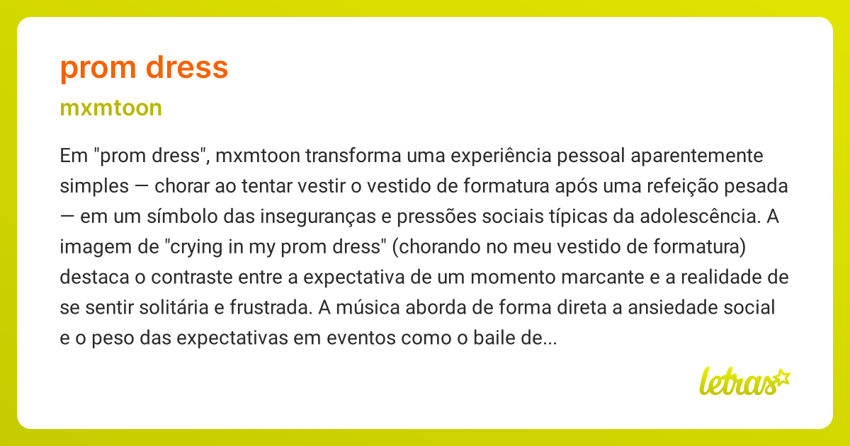 Significado da música PROM DRESS (mxmtoon) - LETRAS.MUS.BR