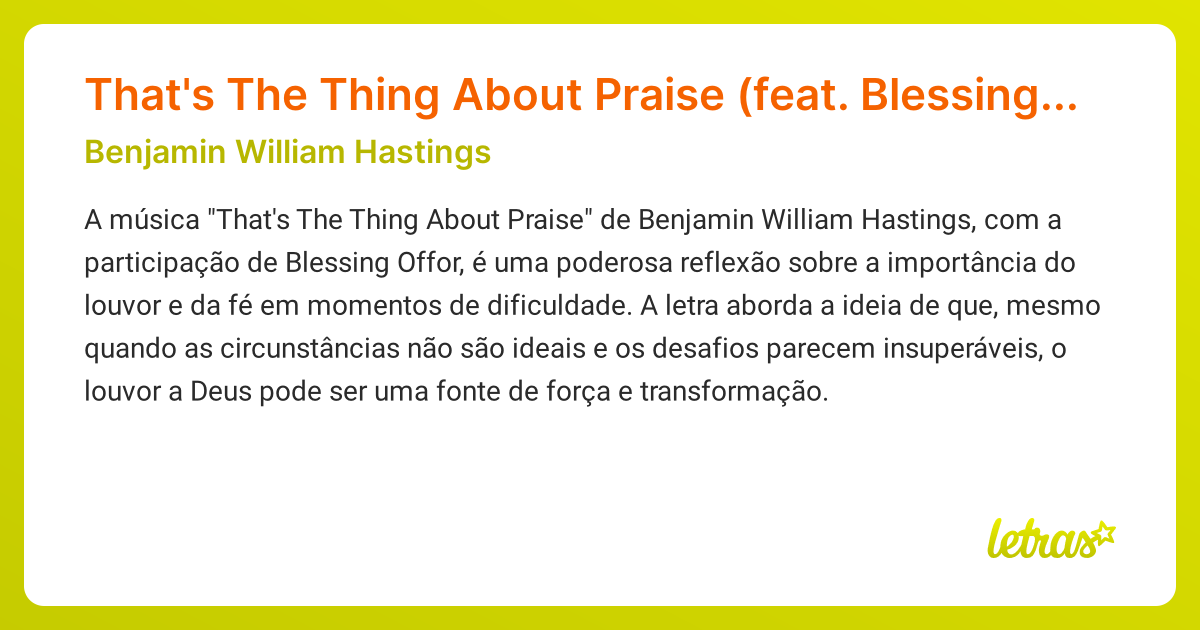 Significado da música That's The Thing About Praise (feat. Blessing ...
