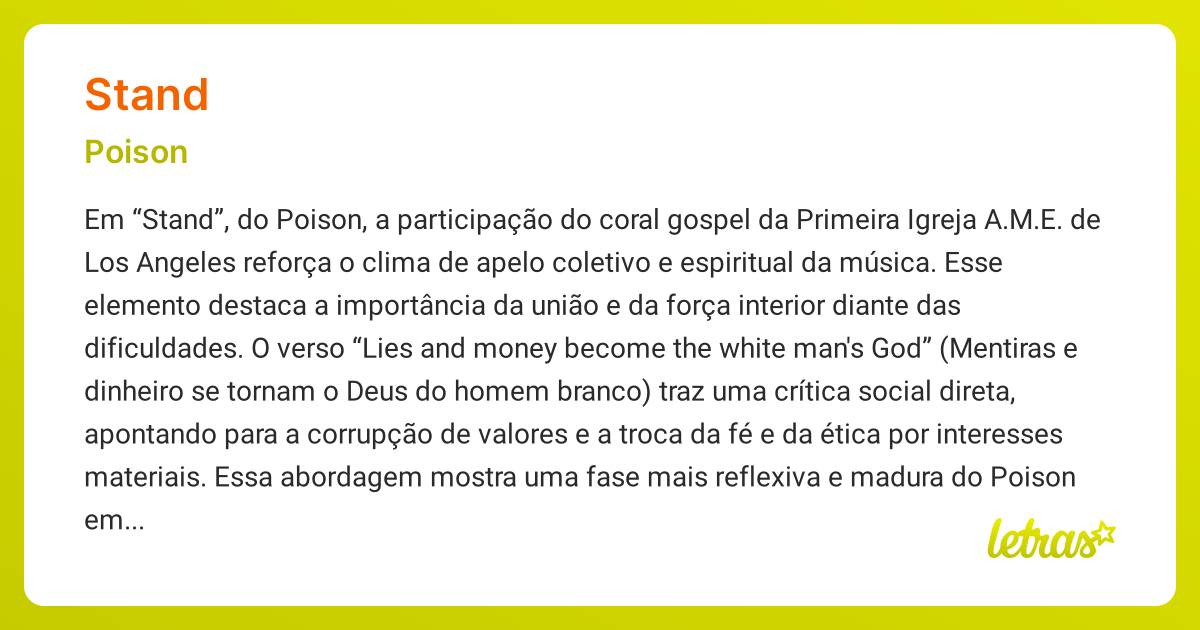 Significado da música STAND (Poison) - LETRAS.MUS.BR