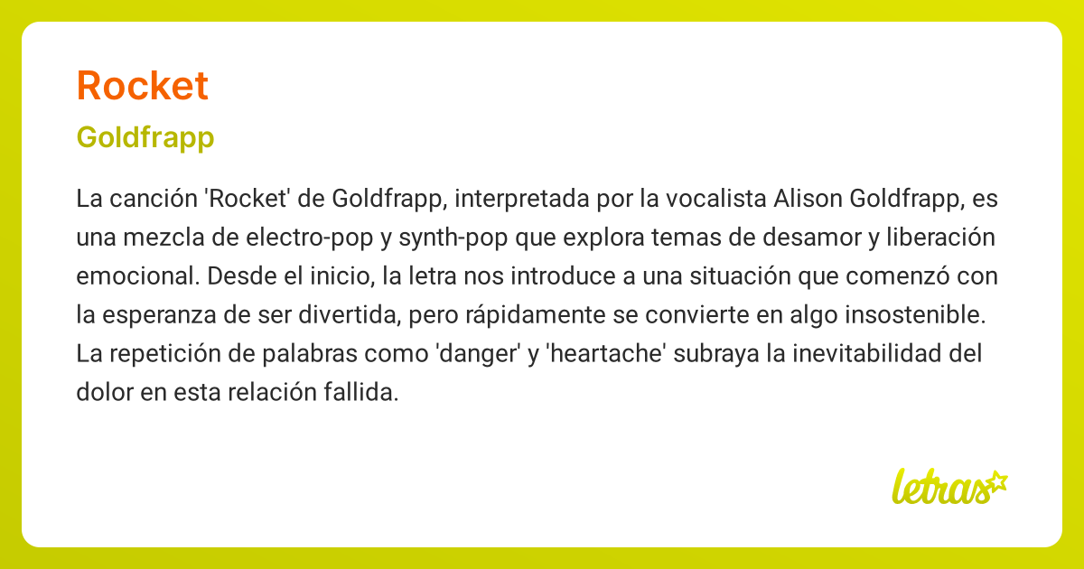 Significado de la canción ROCKET (Goldfrapp) - LETRAS.COM