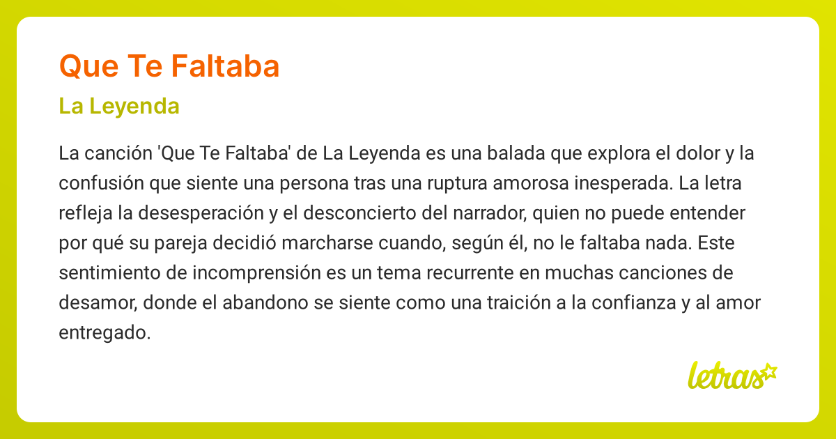 Significado de la canción QUE TE FALTABA (La Leyenda) - LETRAS.COM