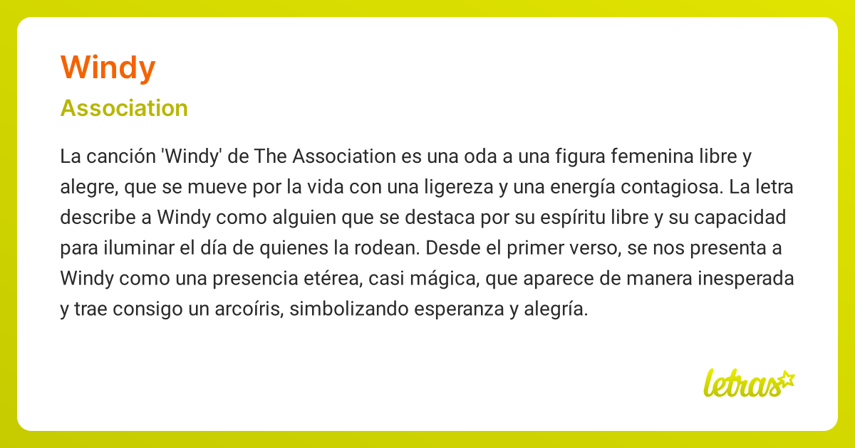 Significado de la canción WINDY (Association) - LETRAS.COM