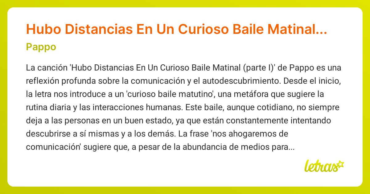 Significado de la canción Hubo Distancias En Un Curioso Baile Matinal ...