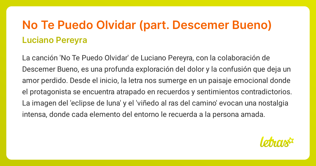 Significado de la canción No Te Puedo Olvidar (part. Descemer Bueno ...