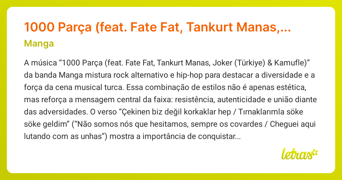 Significado da música 1000 Parça (feat. Fate Fat, Tankurt Manas, Joker ...