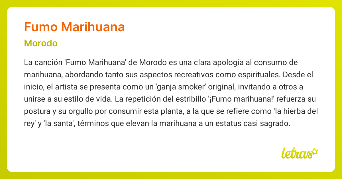 Significado de la canción FUMO MARIHUANA (Morodo) - LETRAS.COM