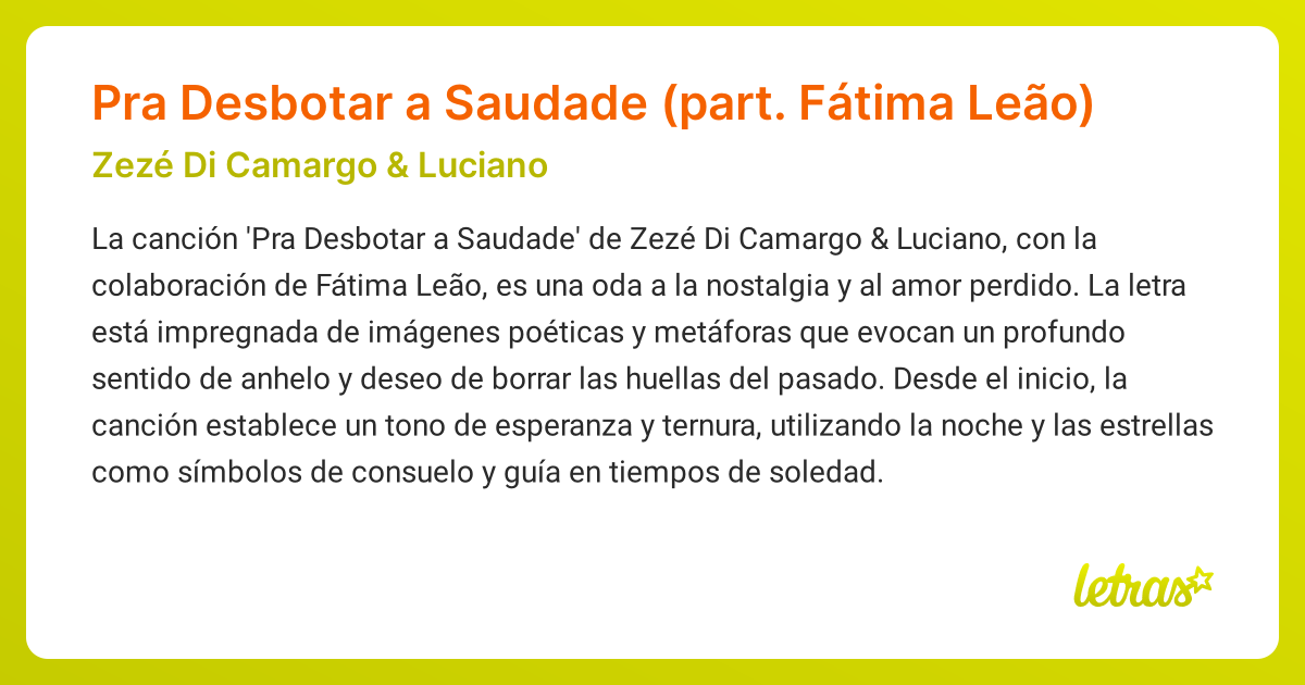 Significado de la canción Pra Desbotar a Saudade (part. Fátima Leão ...