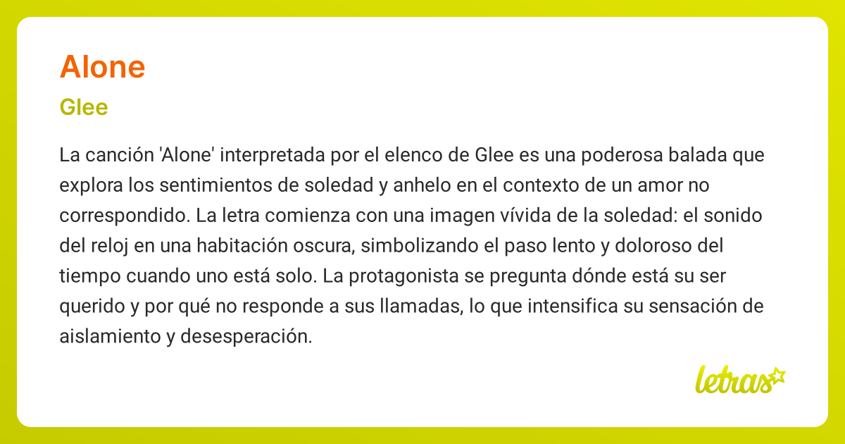 Significado de la canción ALONE (Glee) - LETRAS.COM