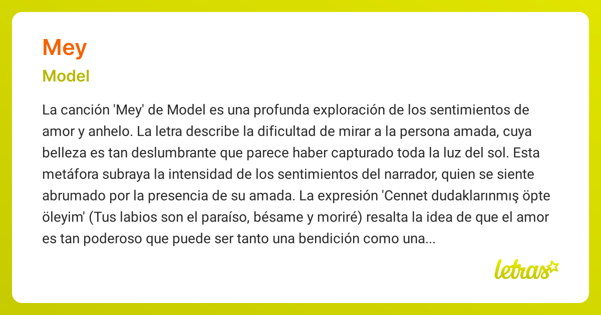 Significado de la canción MEY (Model) - LETRAS.COM
