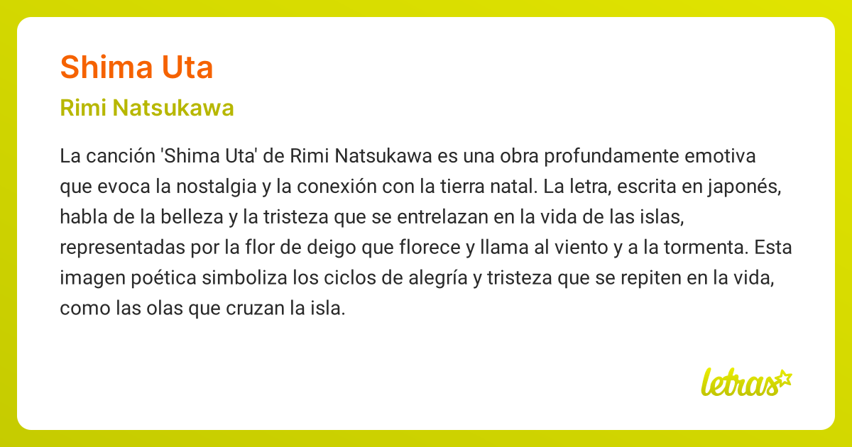 Significado de la canción SHIMA UTA (Rimi Natsukawa) - LETRAS.COM