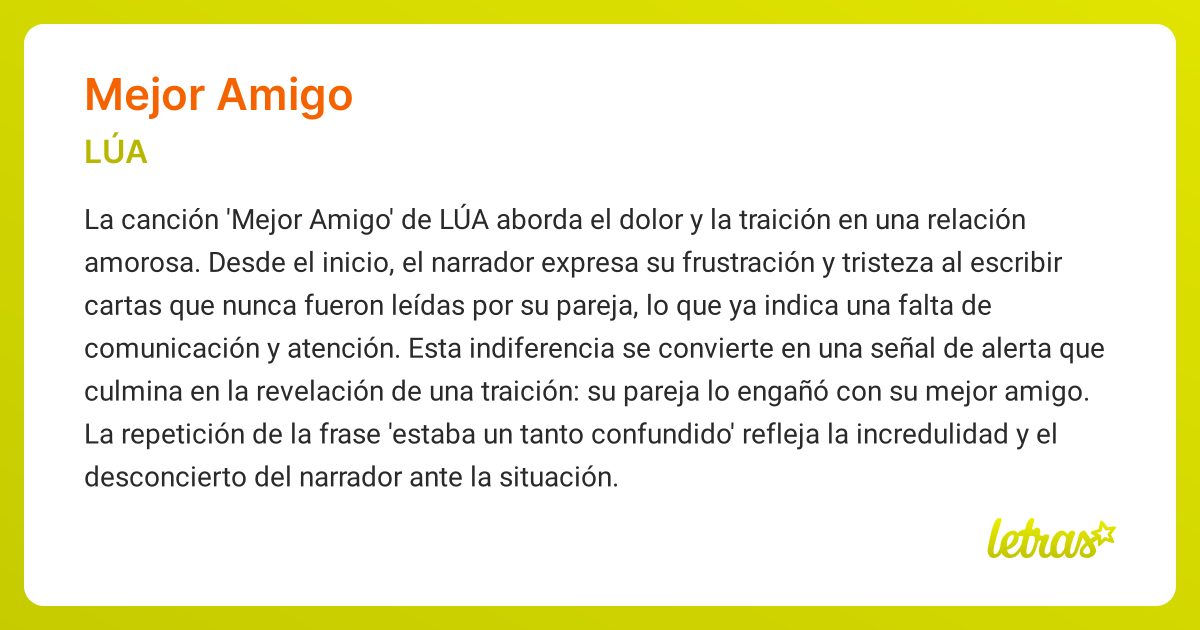 Significado de la canción MEJOR AMIGO (LÚA) - LETRAS.COM