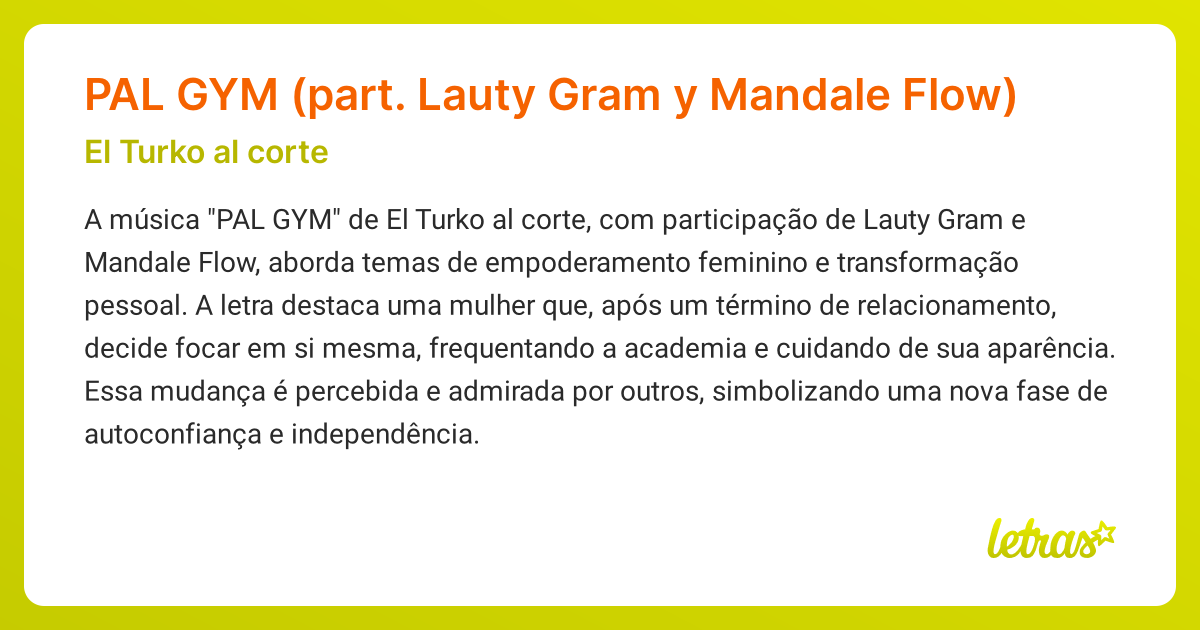 Significado da música PAL GYM (part. Lauty Gram y Mandale Flow) (El ...