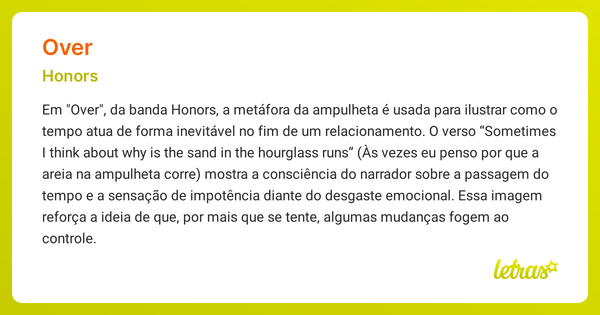 Significado da música OVER (Honors) - LETRAS.MUS.BR