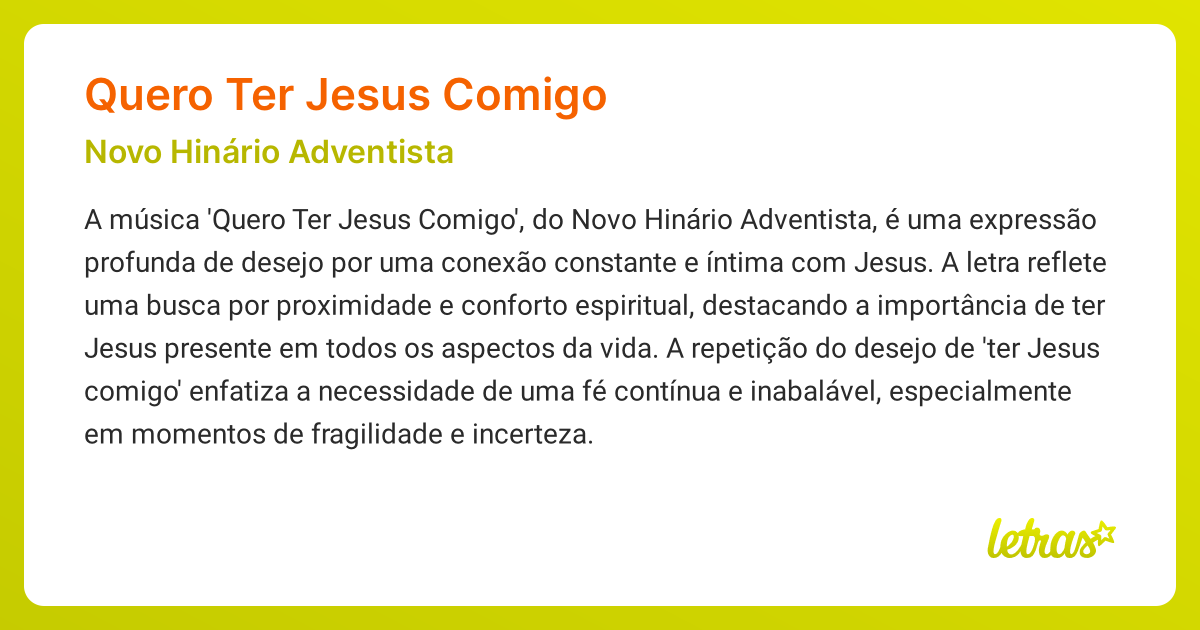 Significado da música QUERO TER JESUS COMIGO (Novo Hinário Adventista ...
