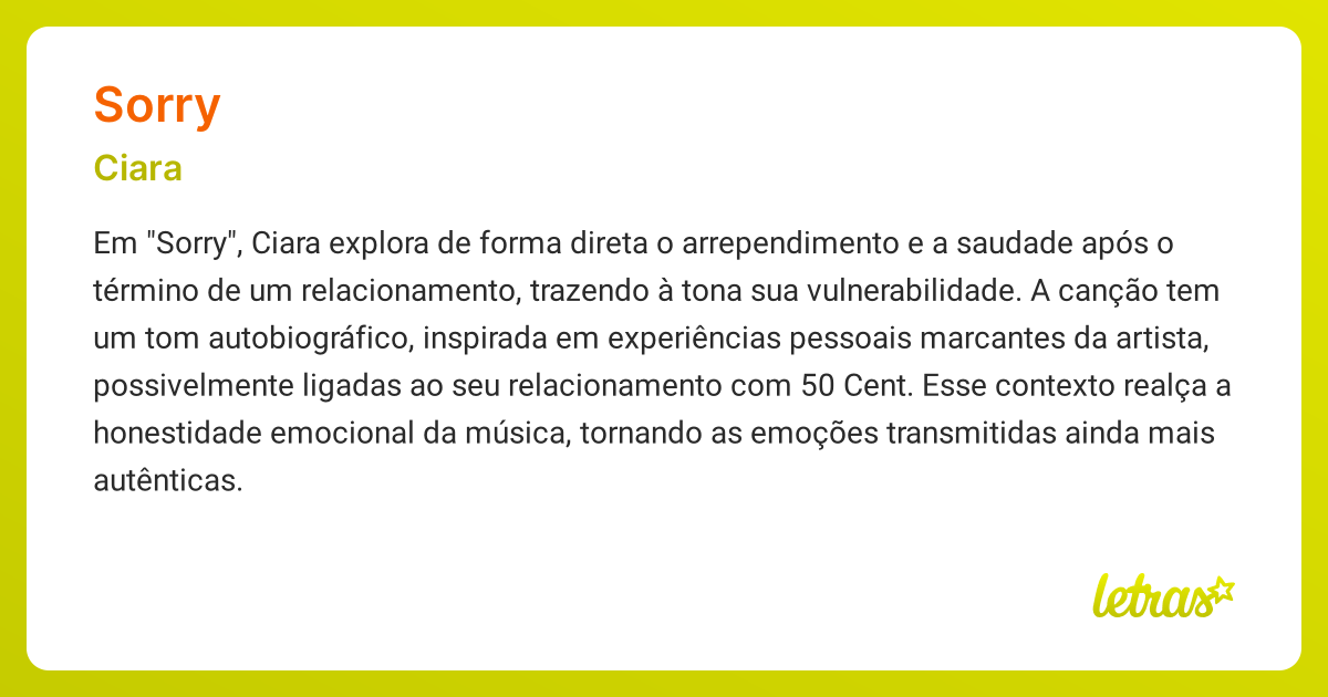 Significado da música SORRY (Ciara) - LETRAS.MUS.BR