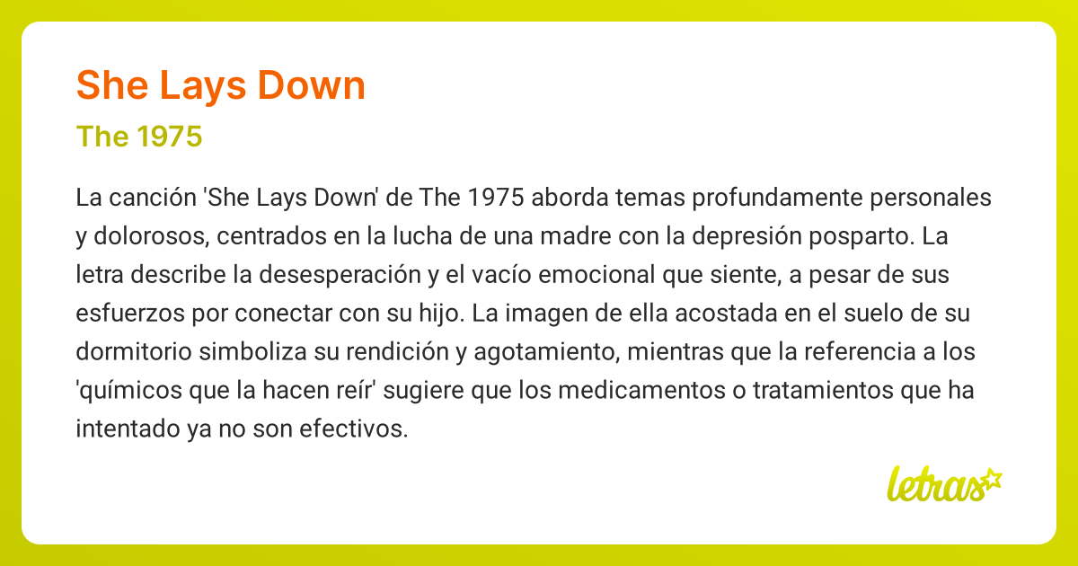 Significado de la canción SHE LAYS DOWN (The 1975) - LETRAS.COM
