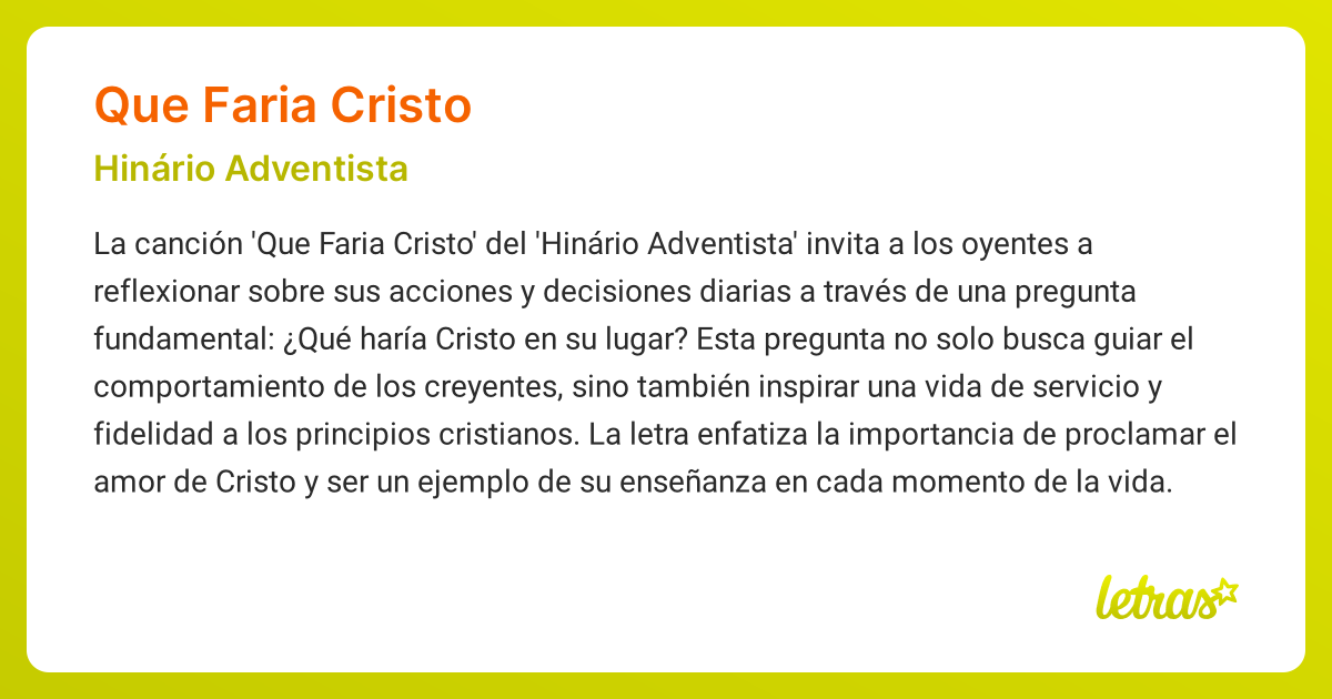 Significado de la canción QUE FARIA CRISTO (Hinário Adventista ...