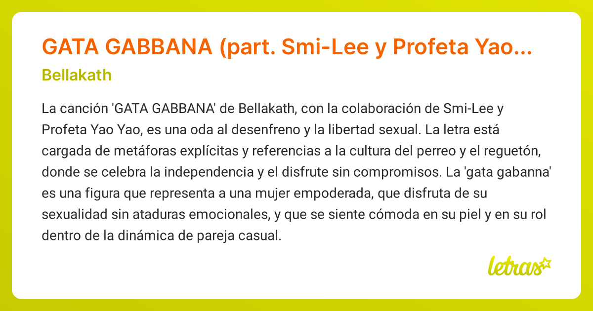 Significado de la canción GATA GABBANA (part. Smi-Lee y Profeta Yao Yao ...