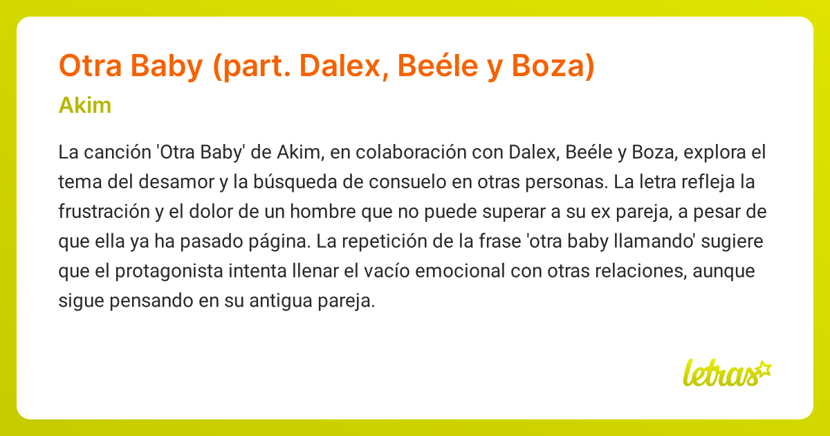 Significado de la canción Otra Baby (part. Dalex, Beéle y Boza) (Akim ...