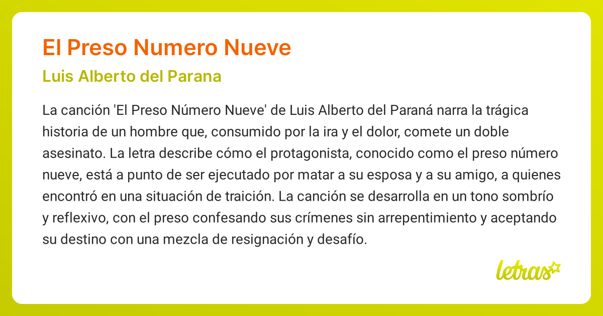 Significado de la canción EL PRESO NUMERO NUEVE (Luis Alberto del ...