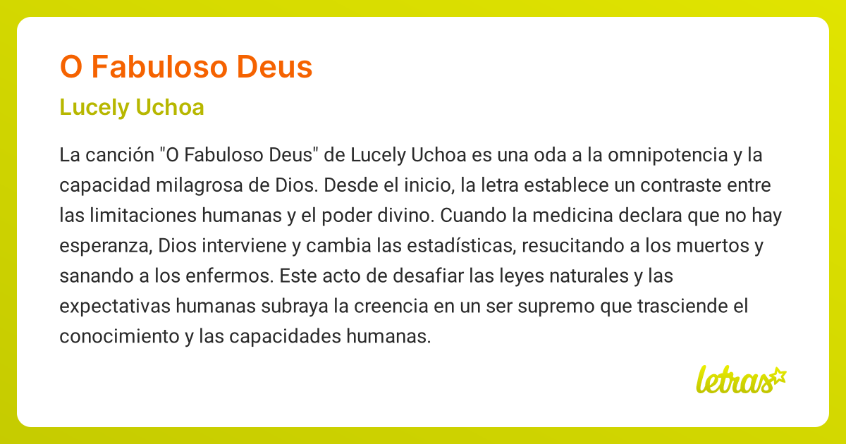 Significado de la canción O FABULOSO DEUS (Lucely Uchoa) - LETRAS.COM