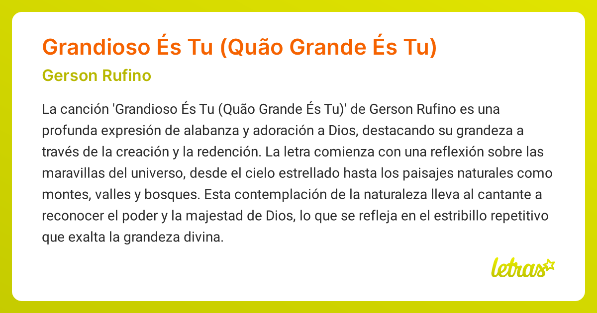 Significado de la canción Grandioso És Tu (Quão Grande És Tu) (Gerson ...