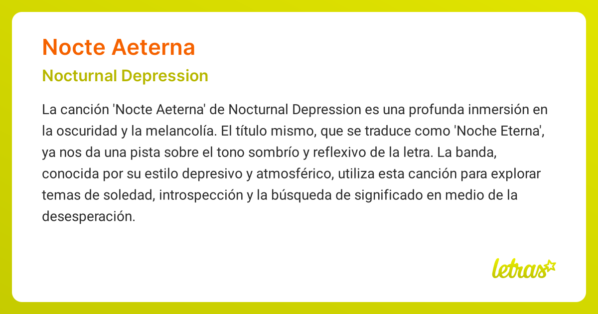 Significado de la canción NOCTE AETERNA (Nocturnal Depression) - LETRAS.COM