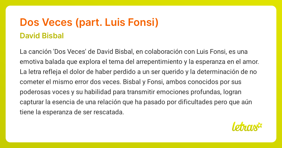 Significado de la canción DOS VECES (PART. LUIS FONSI) (David Bisbal ...