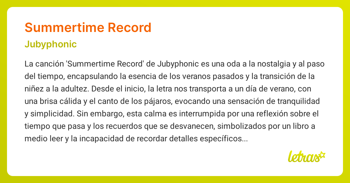 Significado de la canción SUMMERTIME RECORD (Jubyphonic) - LETRAS.COM
