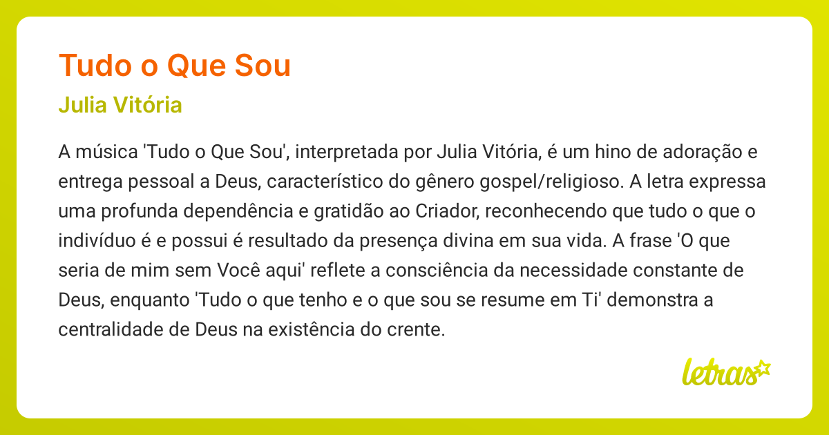 Significado Da Música Tudo O Que Sou Julia Vitória Letras Mus Br
