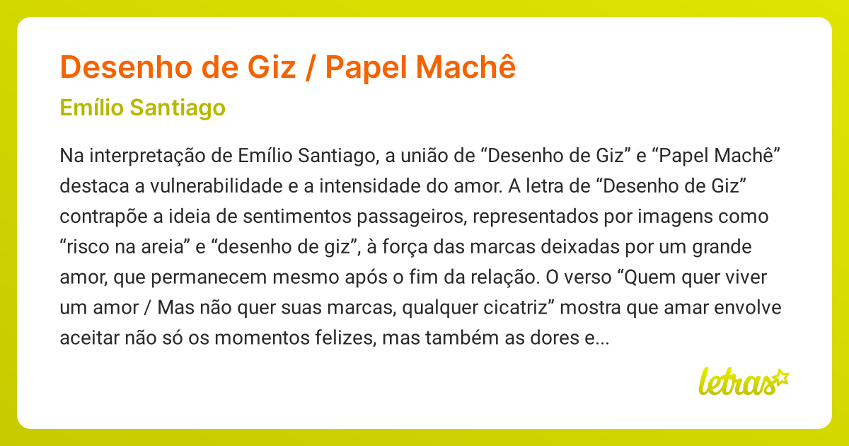 Significado da música DESENHO DE GIZ / PAPEL MACHÊ (Emílio Santiago ...