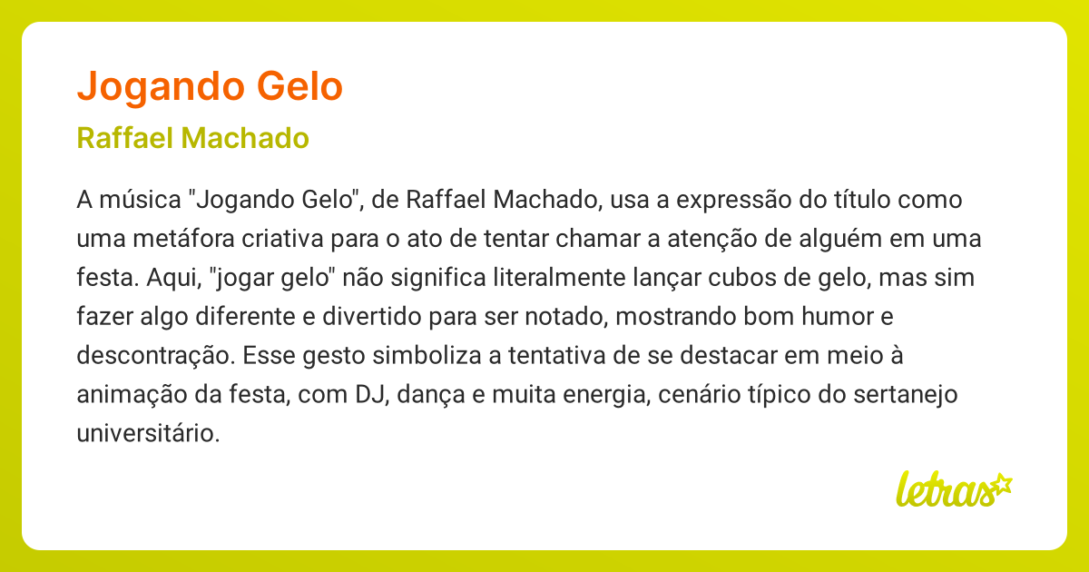 Significado da música JOGANDO GELO (Raffael Machado) - LETRAS.MUS.BR