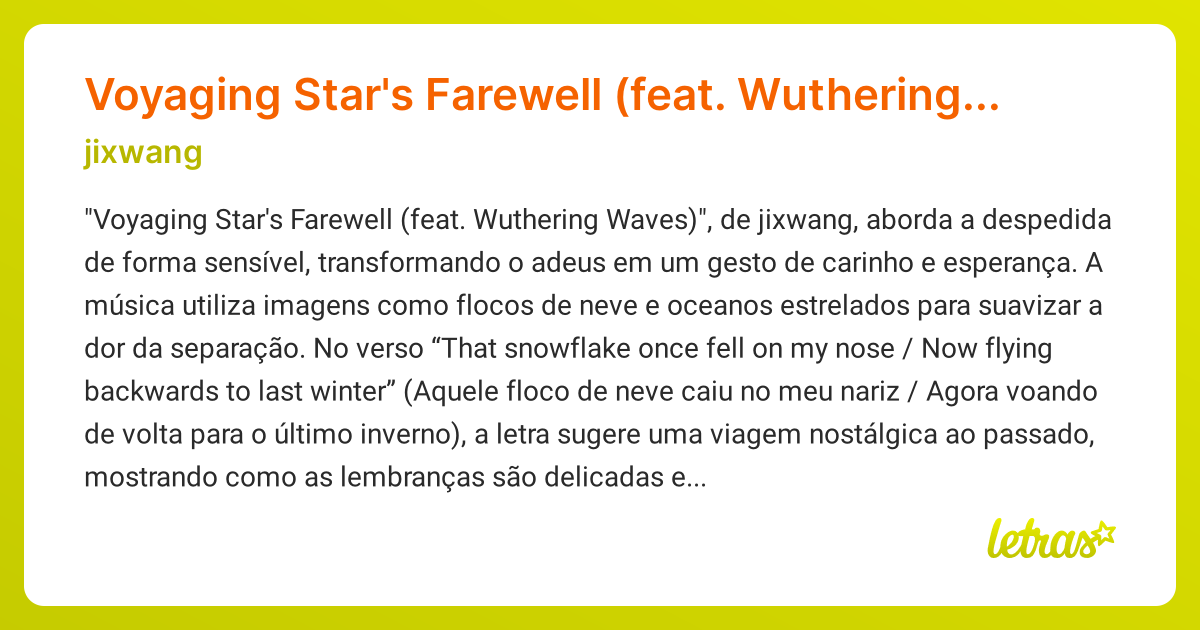 Significado da música Voyaging Star's Farewell (feat. Wuthering Waves ...