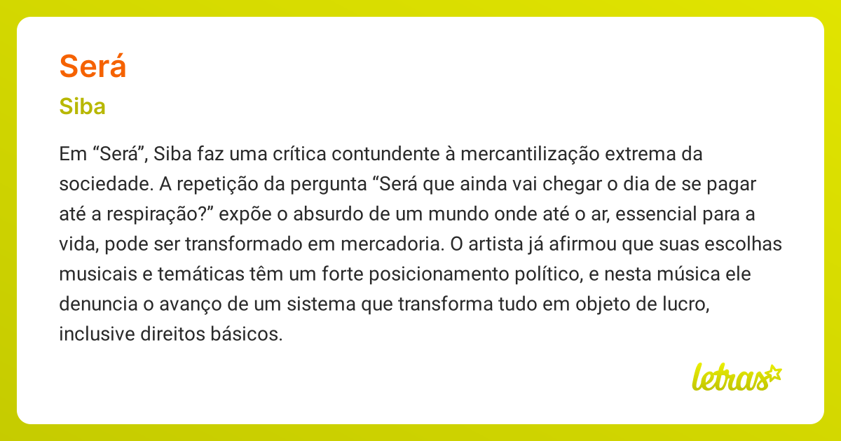 Significado da música SERÁ (Siba) - LETRAS.MUS.BR