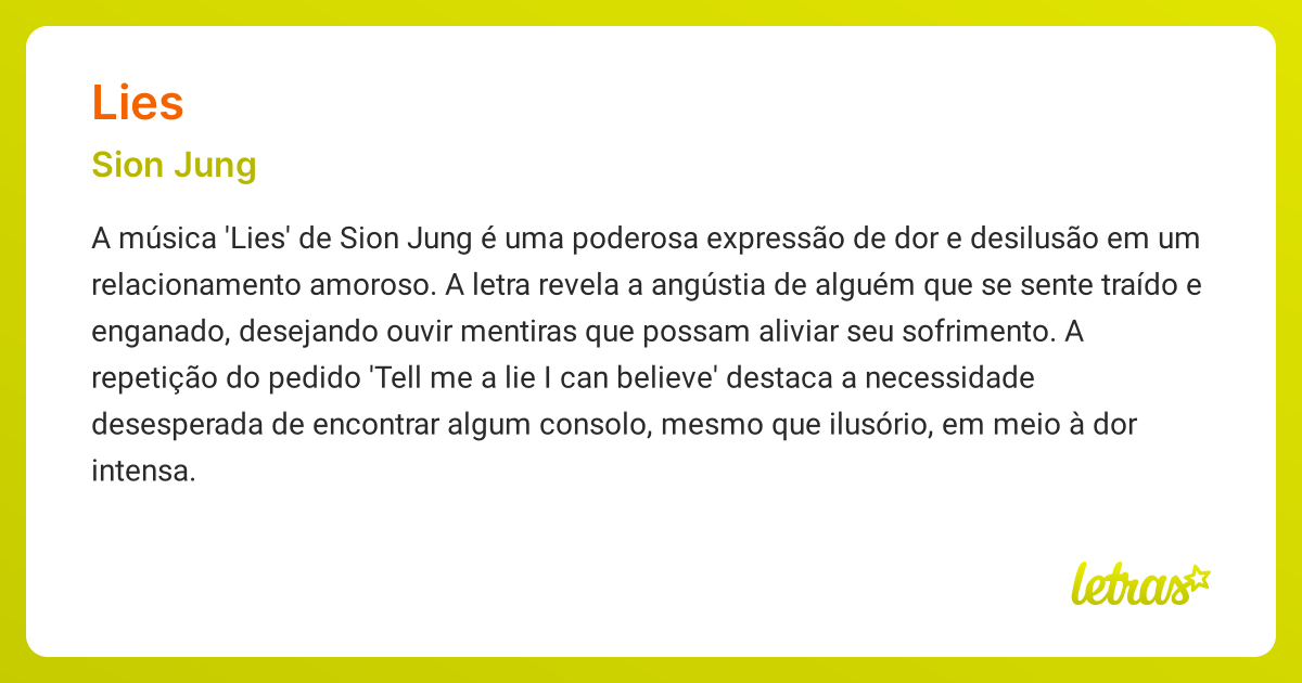 Significado da música LIES (Sion Jung) - LETRAS.MUS.BR