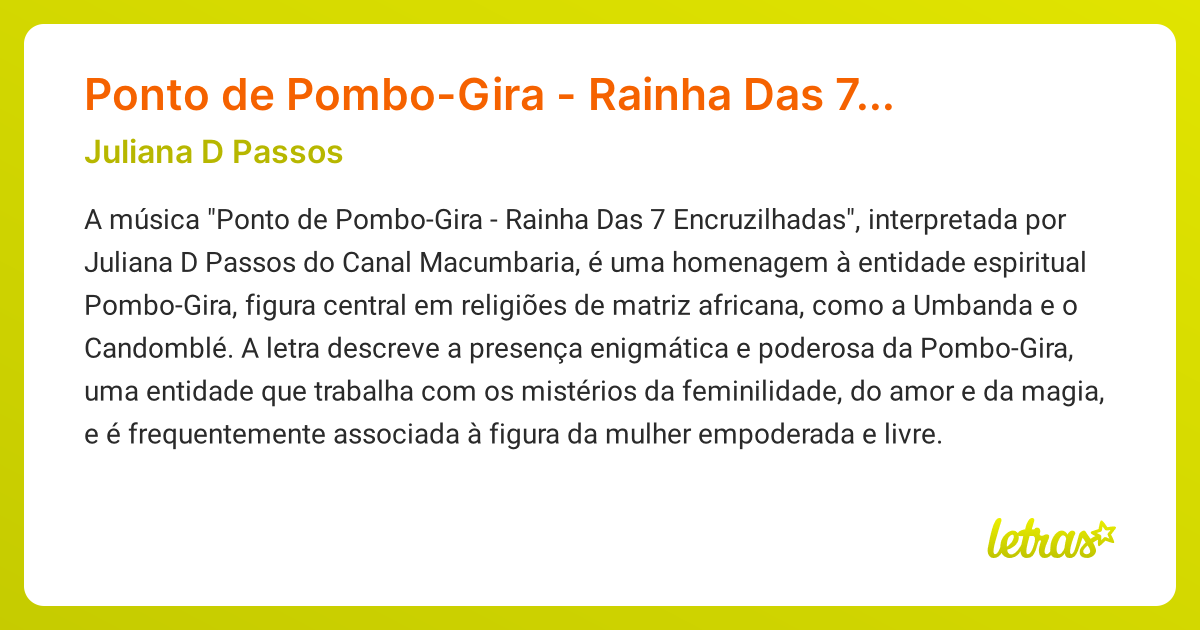 Significado da música Ponto de Pombo-Gira - Rainha Das 7 Encruzilhadas ...