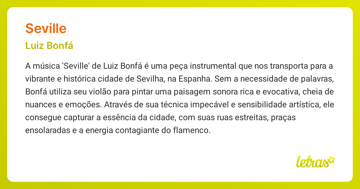 Significado da música SEVILLE (Luiz Bonfá) - LETRAS.MUS.BR