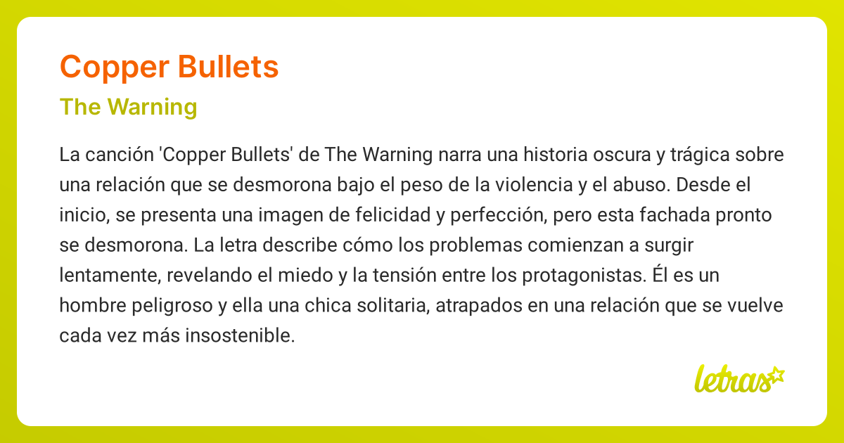 Significado de la canción COPPER BULLETS (The Warning) - LETRAS.COM