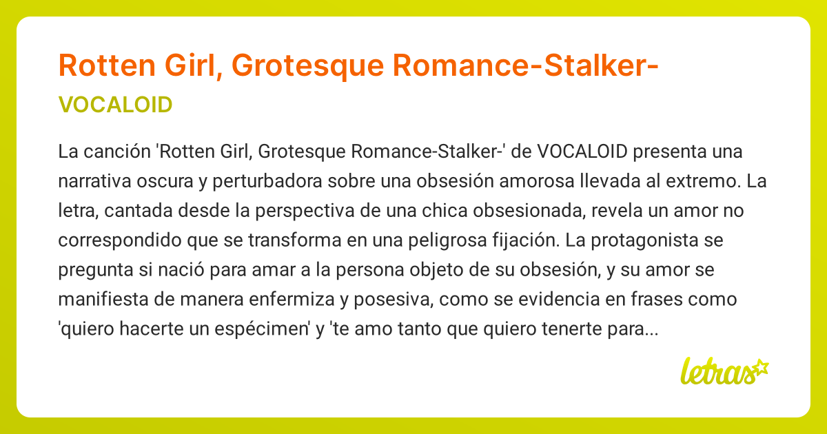 Significado de la canción Rotten Girl, Grotesque Romance-Stalker ...