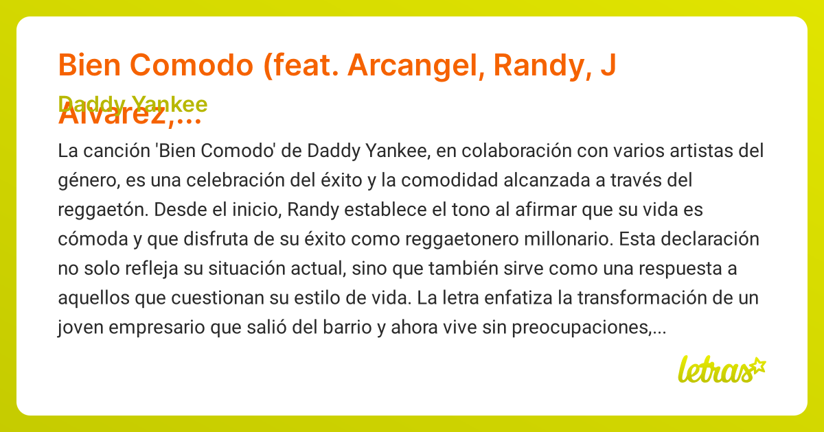 Significado de la canción Bien Comodo (feat. Arcangel, Randy, J Alvarez ...